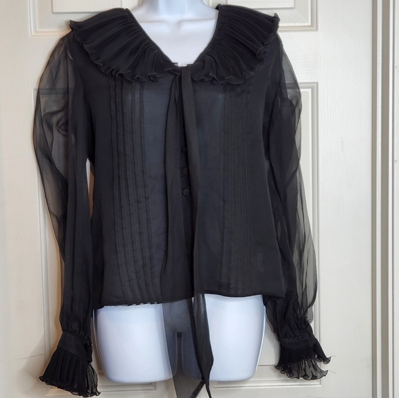 Source Unknown | Tops | Vintage Black Frilly Sheer Victorian Style Bell ...